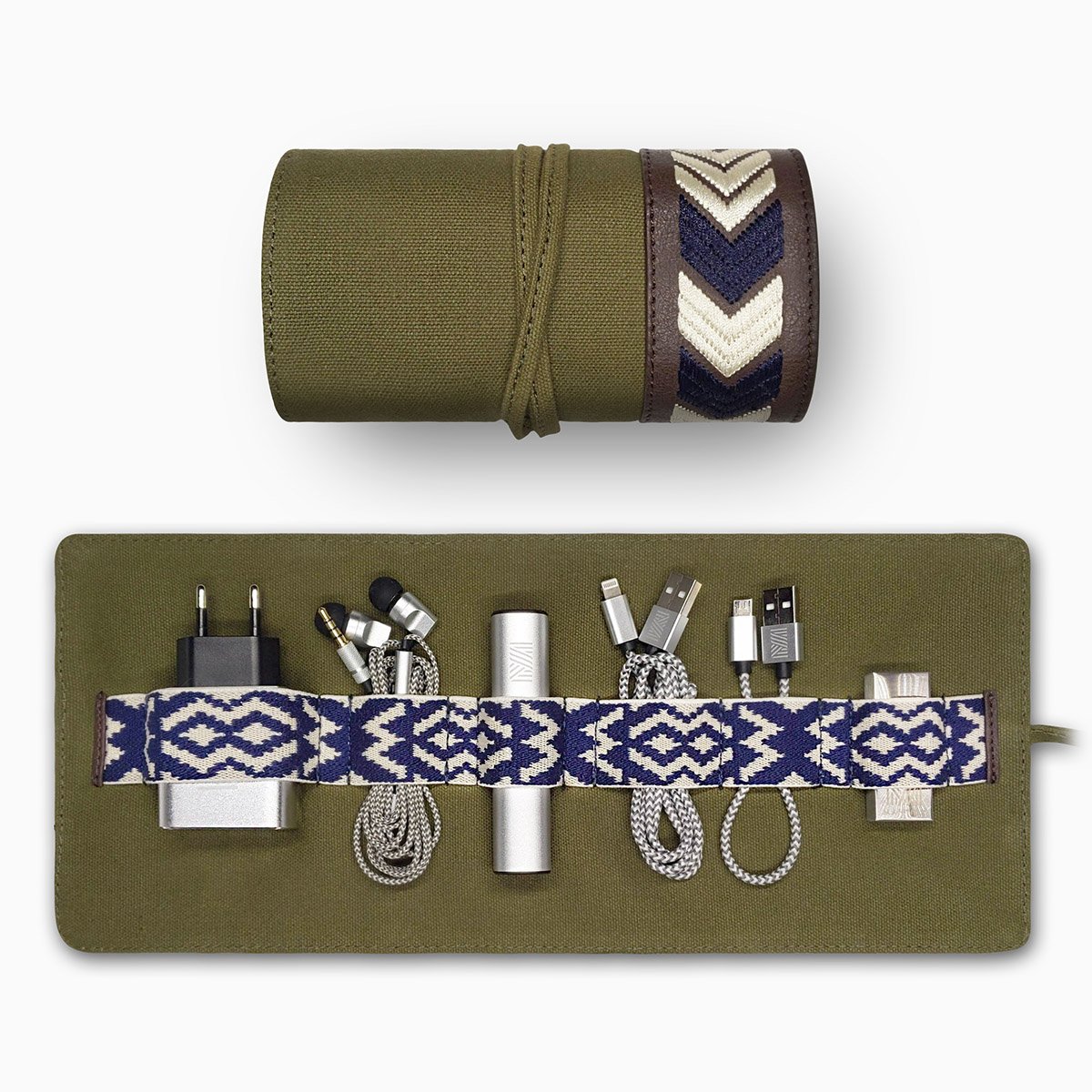 Tech Roll in Khaki Canvas & Navy - Abrahams Store