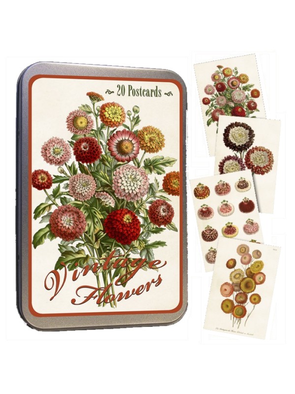 A tin of Orange Flowers postcards from Abrahams Store